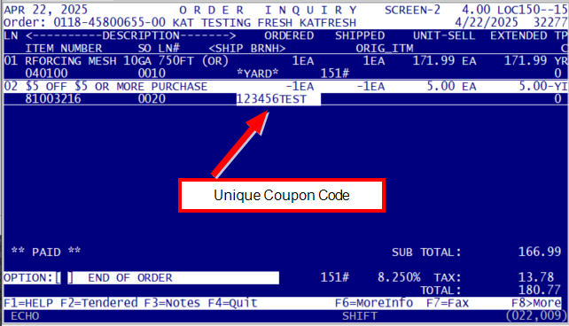 Unique Coupon Code Look-up